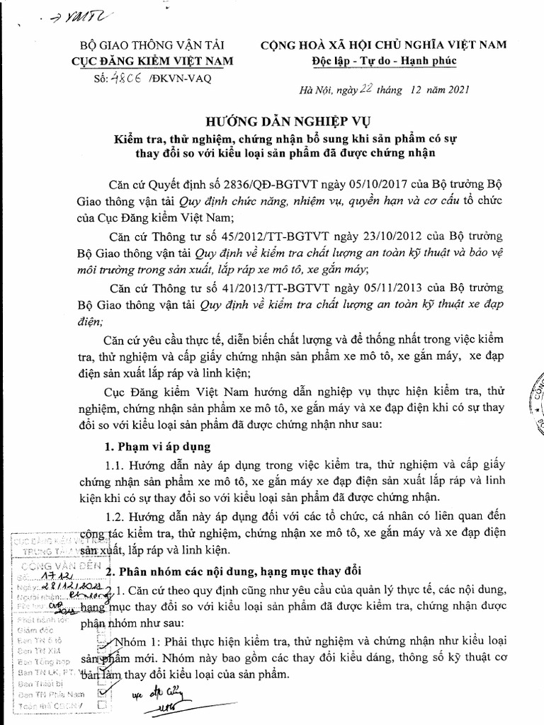 4806.Dkvn - Vaq.huong Dan Nghiep Vu Kiem Tra Thu Nghiem Chung Nhan Bo Sung Khi San Pham Co Su ...