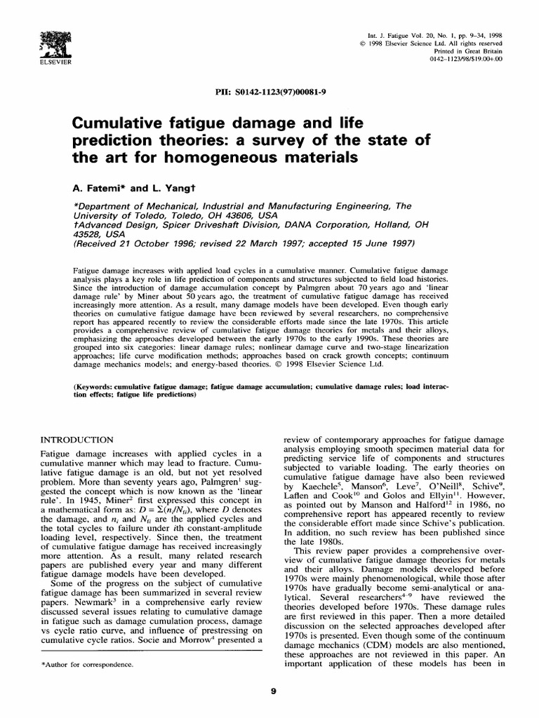 Cumulative Fatigue Damage and Life Prediction Theories | PDF | Fatigue ...