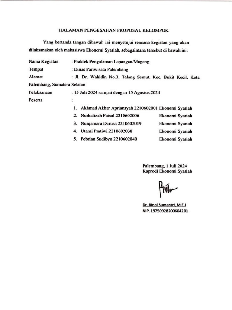 Lembar Pengesahan Proposal Kelompok | PDF