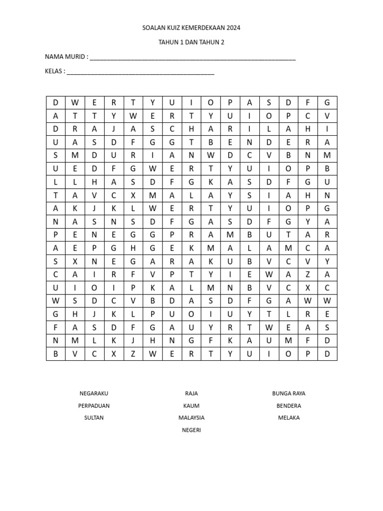 Soalan Kuiz Kemerdekaan Tahun 1 Tahun 2 2024 | PDF