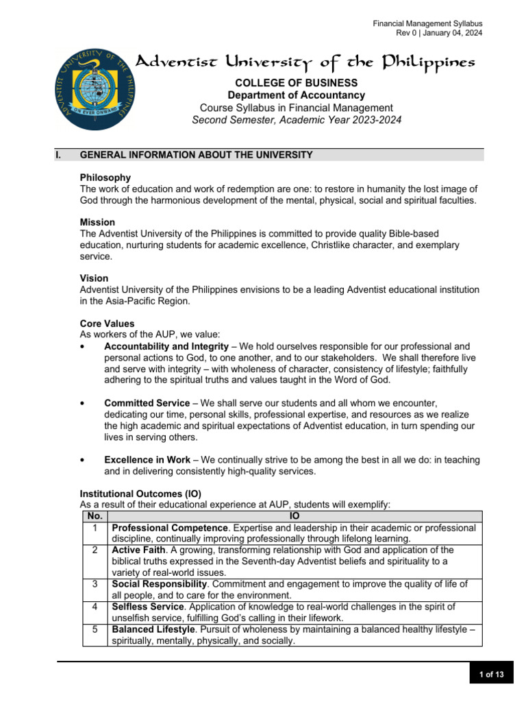 Financial Management Syllabus | PDF | Valuation (Finance) | Capital ...