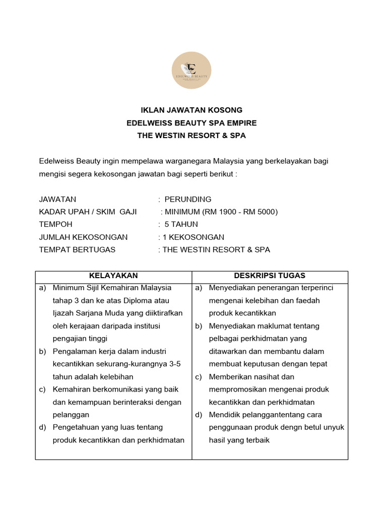 Iklan Jawatan Kosong Perunding Spa | PDF | Bisnis