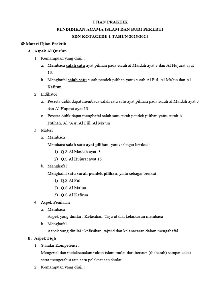 Materi Ujian Praktik Pai 2024 | PDF