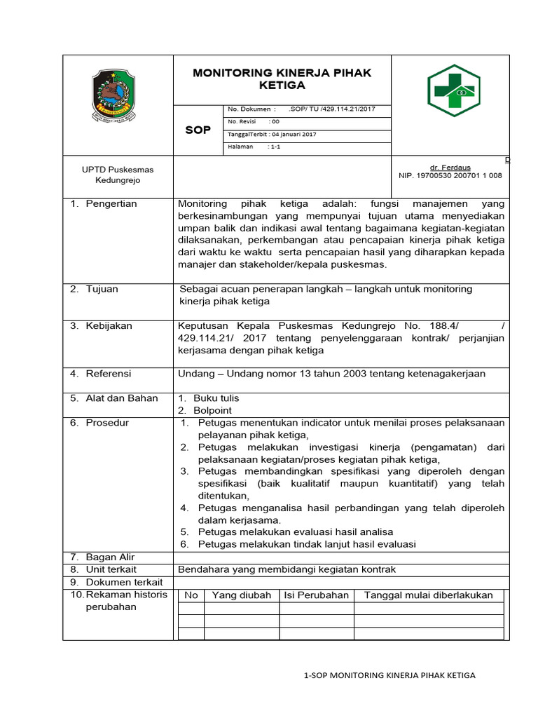 EP2 SOP-Monitoring-Kinerja-Pihak-Ketiga | PDF