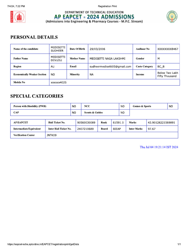 Ap Eapcet Verifed Print | PDF