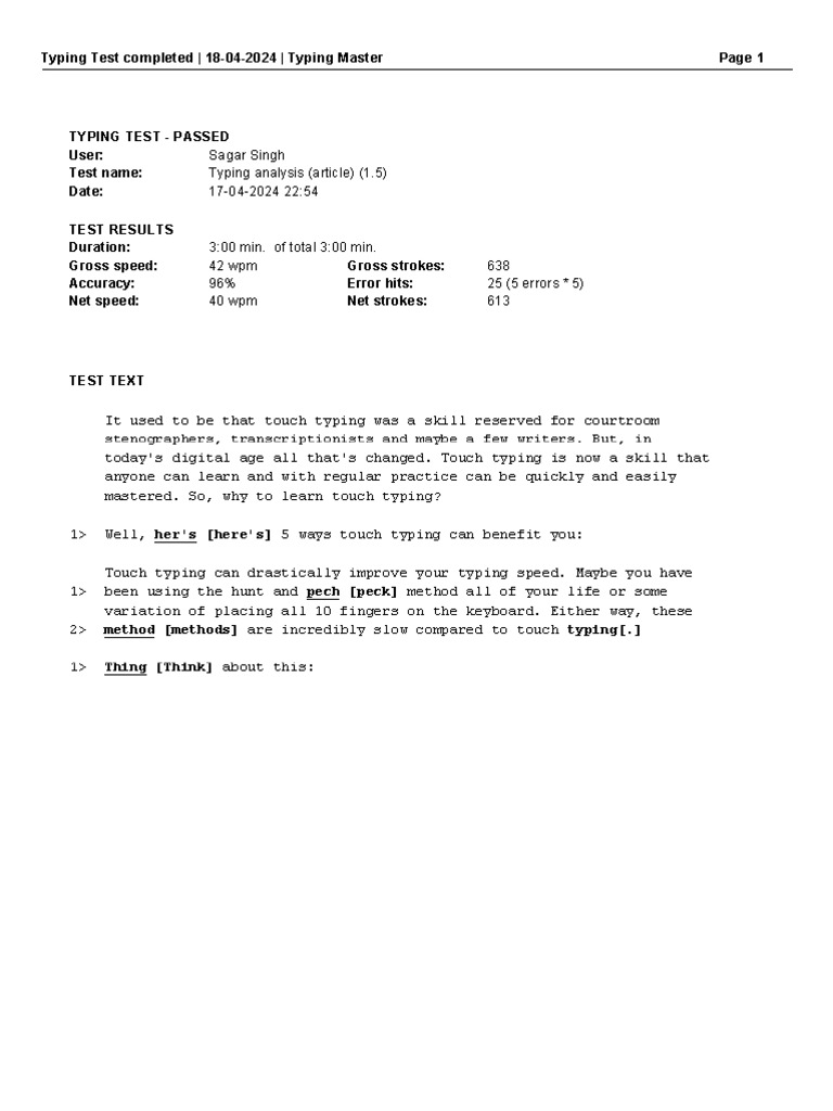 Typing Test Report | PDF