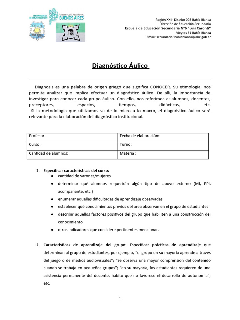 2024 MODELO Diagnóstico Áulico | PDF | Aprendizaje | Maestros