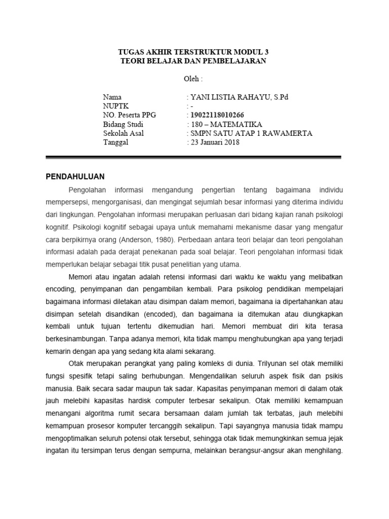 PPG Tugas Akhir Modul 3 (Yani Listia Rahayu) | PDF