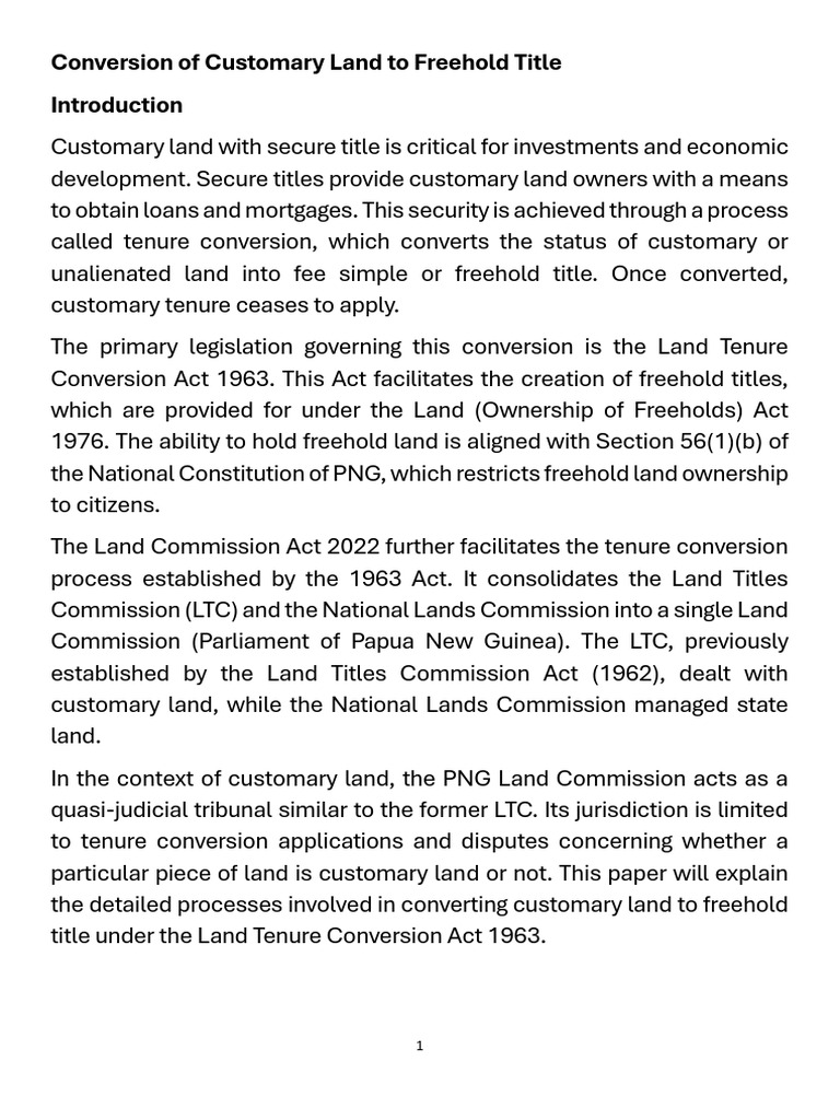 Final Conversion of Customary Land to Freehold Title | PDF | Papua New Guinea | Justice