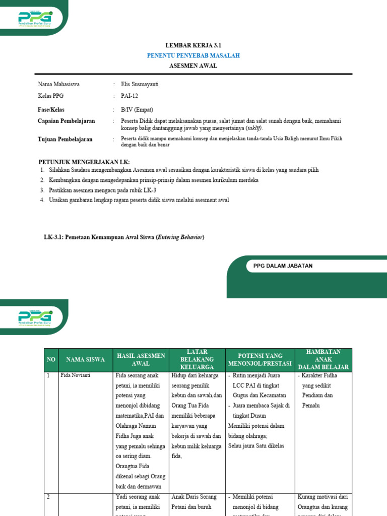 LK 3 - Penyusunan Instrumen Asesmen Awal Formatif Dan Sumatif (K1) | PDF