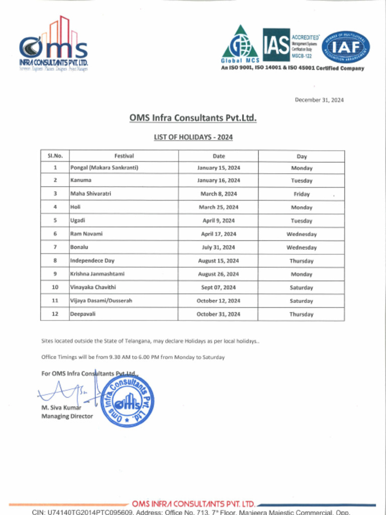 List of Holidays-Year 2024 (2) | PDF