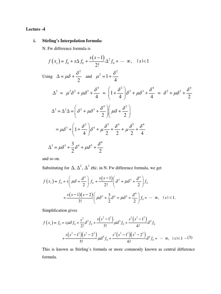 Stirling's Interpolation Formula Explained | PDF | Interpolation ...
