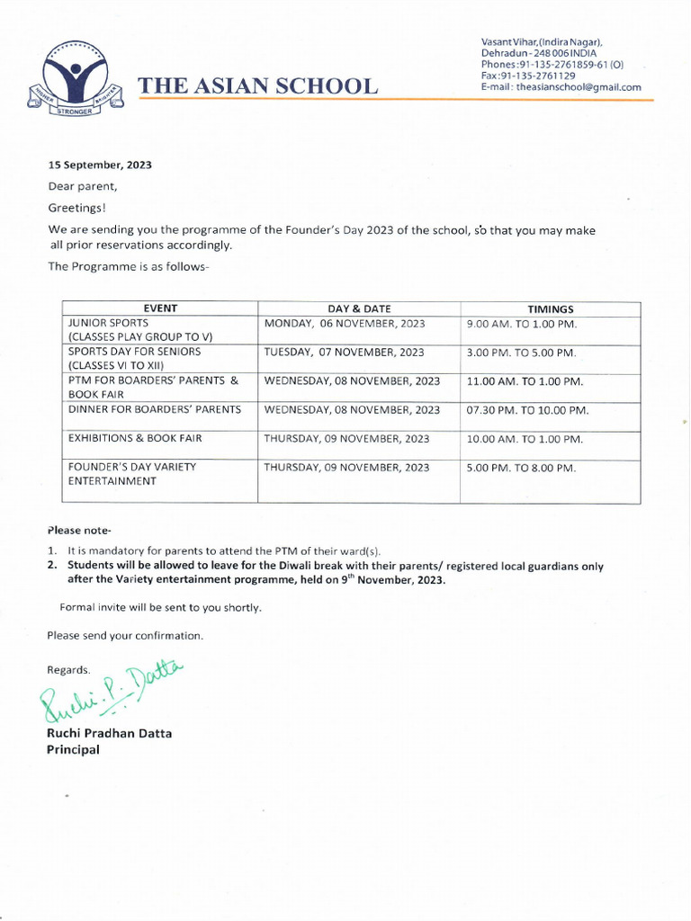 Founder Day Programme November 2023 | PDF