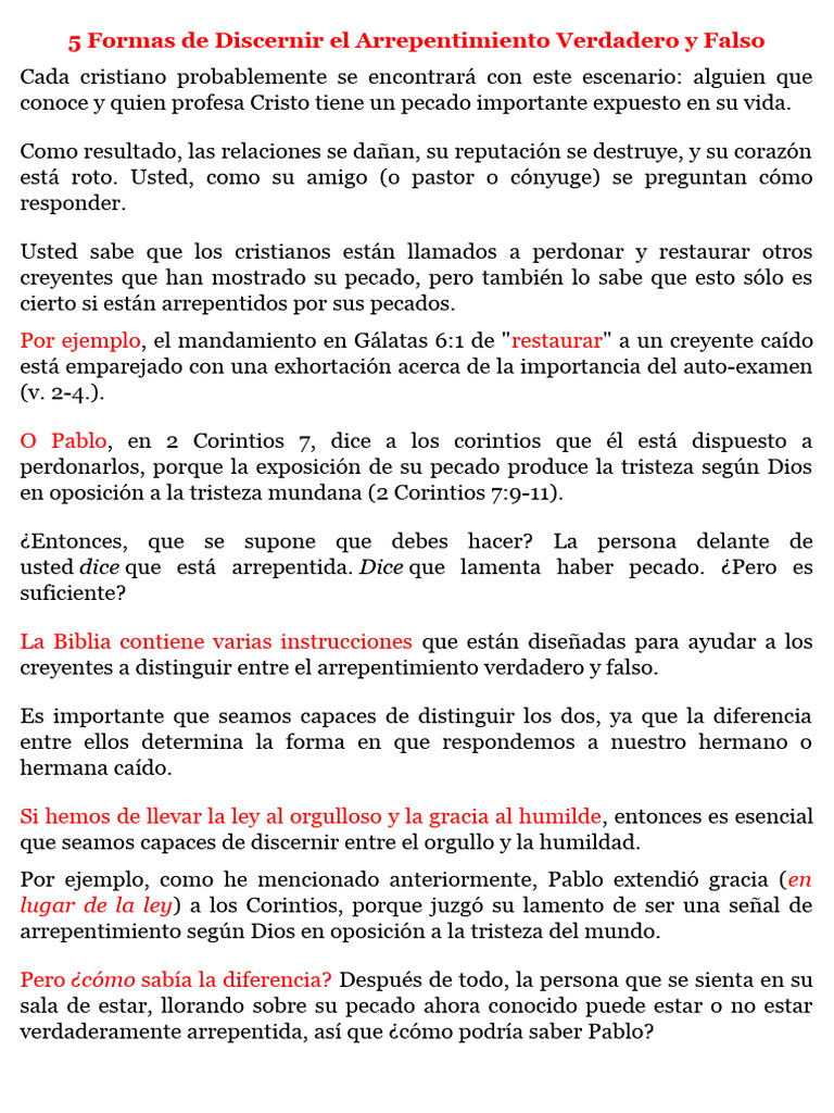 5 Formas de Discernir El Arrepentimiento Verdadero y Falso | PDF ...