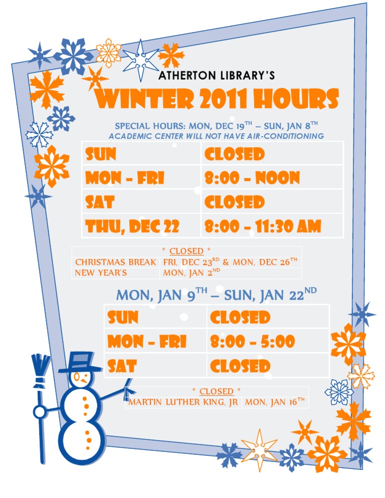 Winter 2011 Hours | PDF | Travel