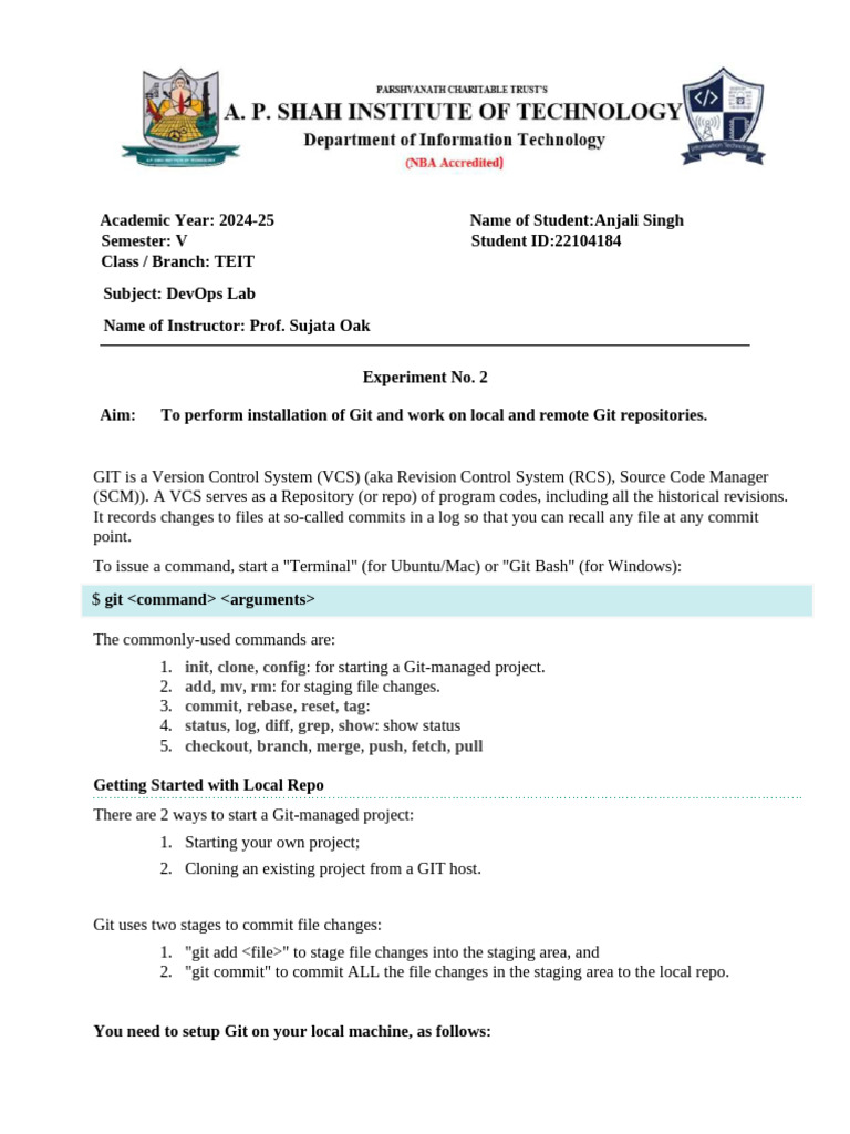 Exp2_Anjali_DL_48 | PDF | Version Control | Operating System Technology
