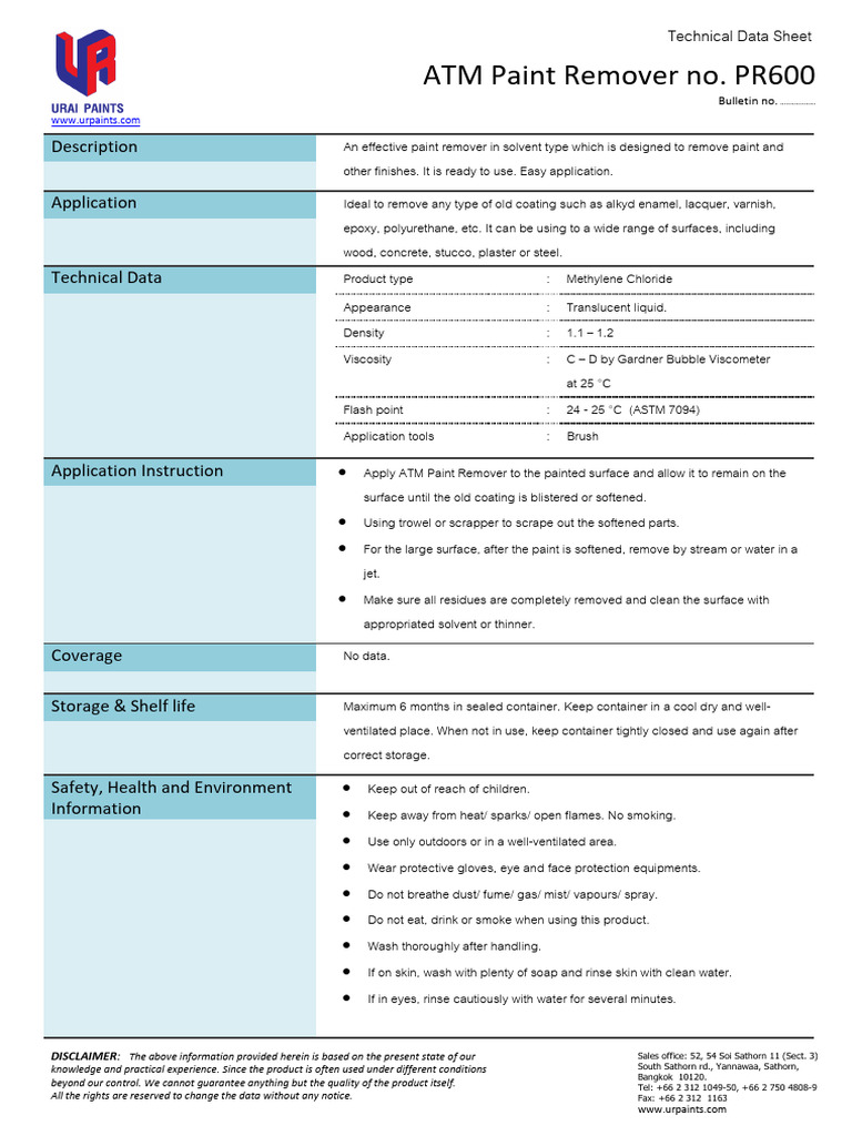 TDS ATM Paint Remover PR600 | PDF | Paint | Varnish