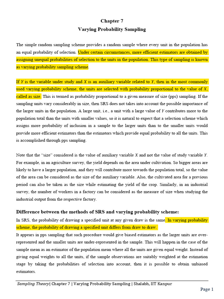 Chapter7 Sampling Varying Probability Sampling | PDF | Sampling (Statistics) | Estimator
