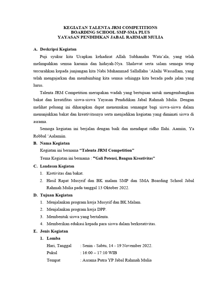 Proposal Talenta JRM Competation | PDF