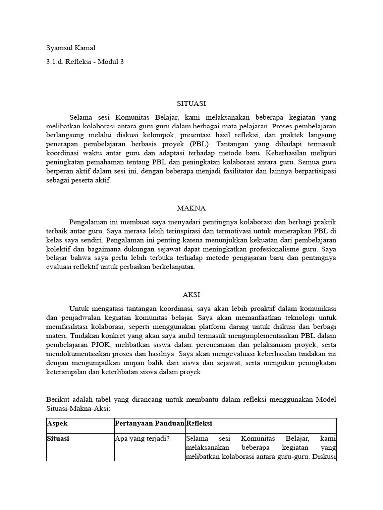 Refleksi Kolaborasi Guru PBL | PDF