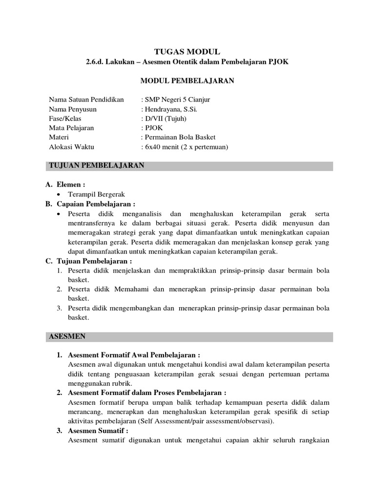 TUGAS MODUL 2.6.d Asesmen Otentik Dalam Pembelajaran PJOK - HENDRAYANA ...