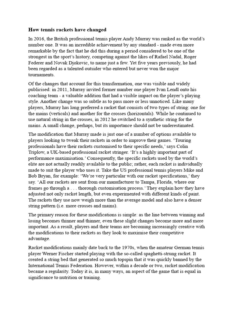 How Tennis Rackets Have Changed | PDF | Sports & Recreation