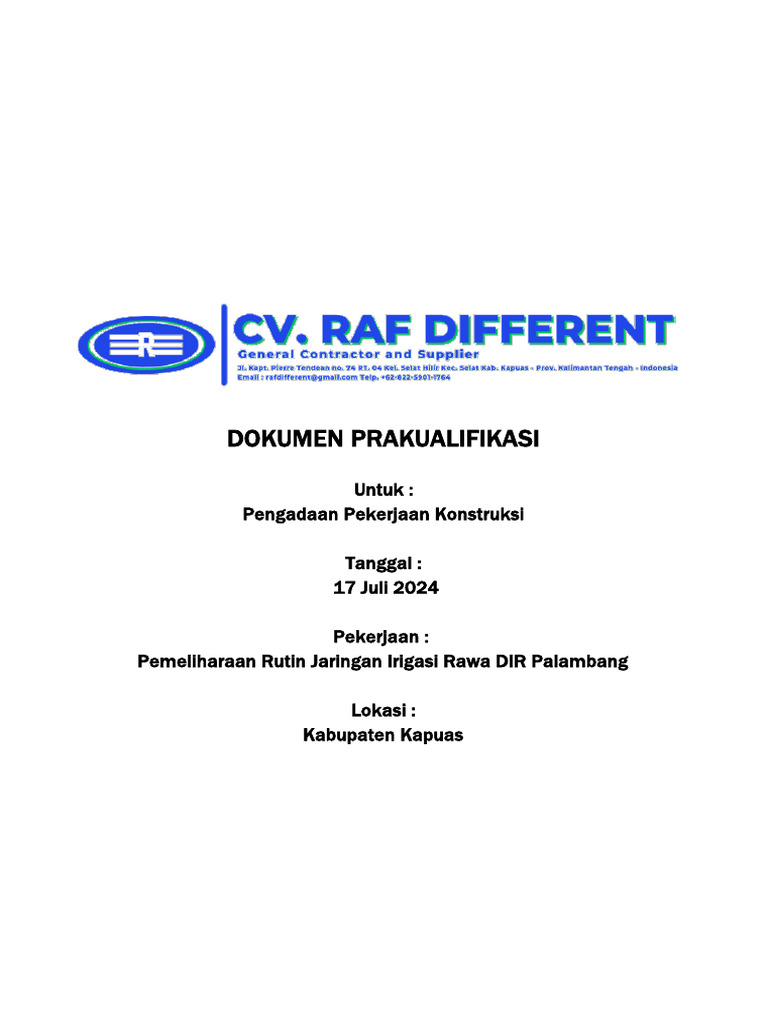 Prakualifikasi CV - RD Pemeliharaan Rutin Jaringan Irigasi Rawa DIR Palambang | PDF
