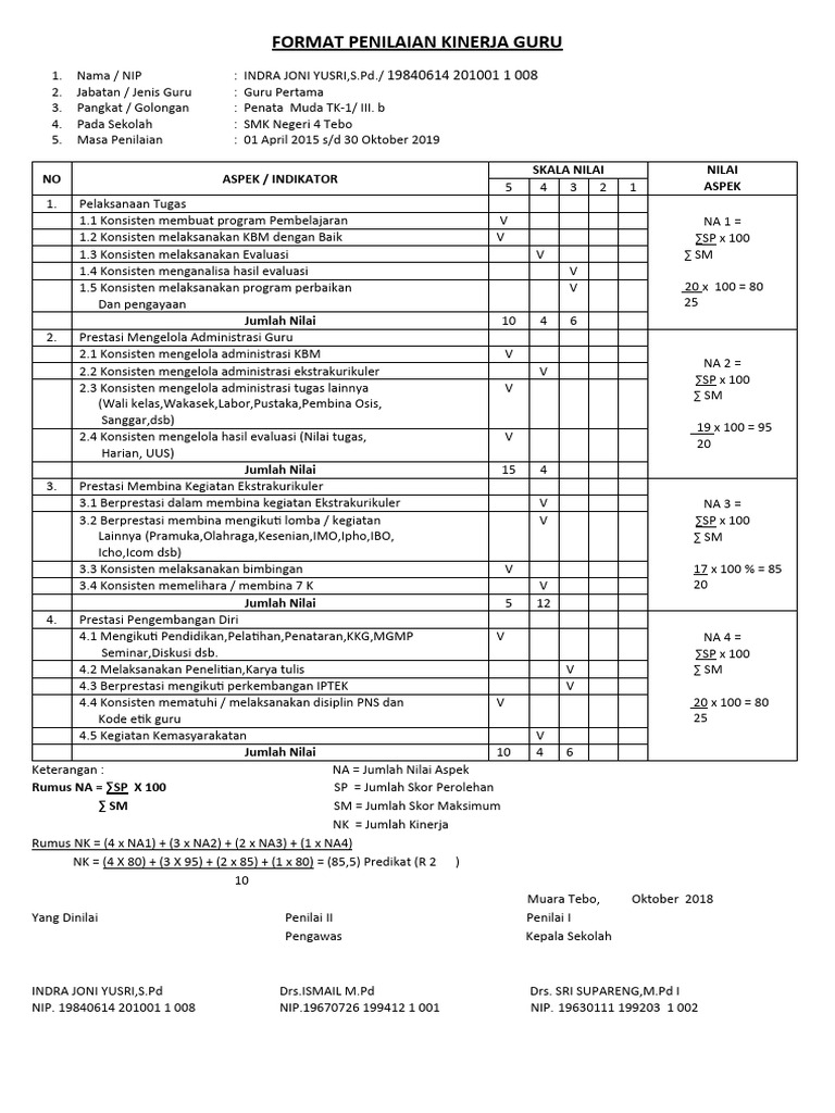 Format Penilaian Kinerja Guru 2024 | PDF