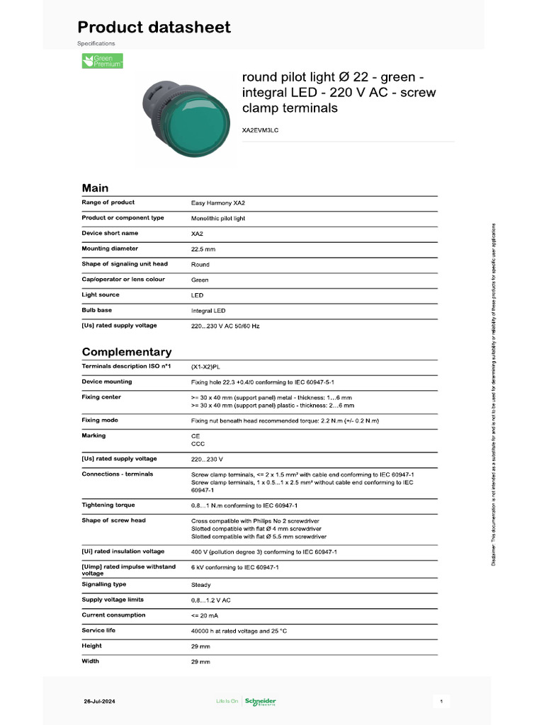 Green Lamp Datasheet | PDF