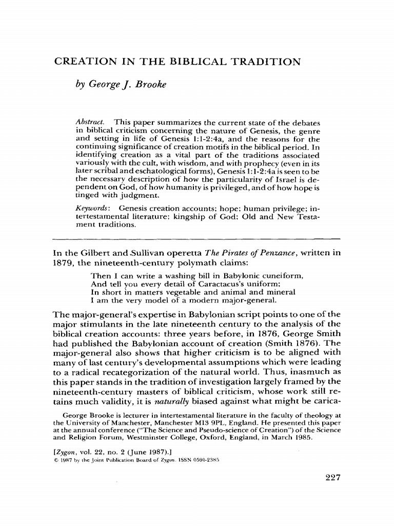 Creation in The Biblical Tradition | PDF | Genesis Creation Narrative ...