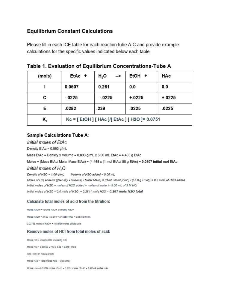 Equilibrium Constant Calculations Guide | PDF | Mole (Unit) | Acid