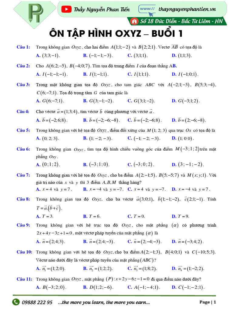 Đề Ôn Tập Hình Oxyz - Bt | PDF