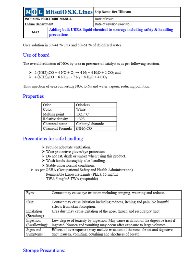 M-22, Adding Bulk UREA Liquid Chemical To Storage Including Safety ...