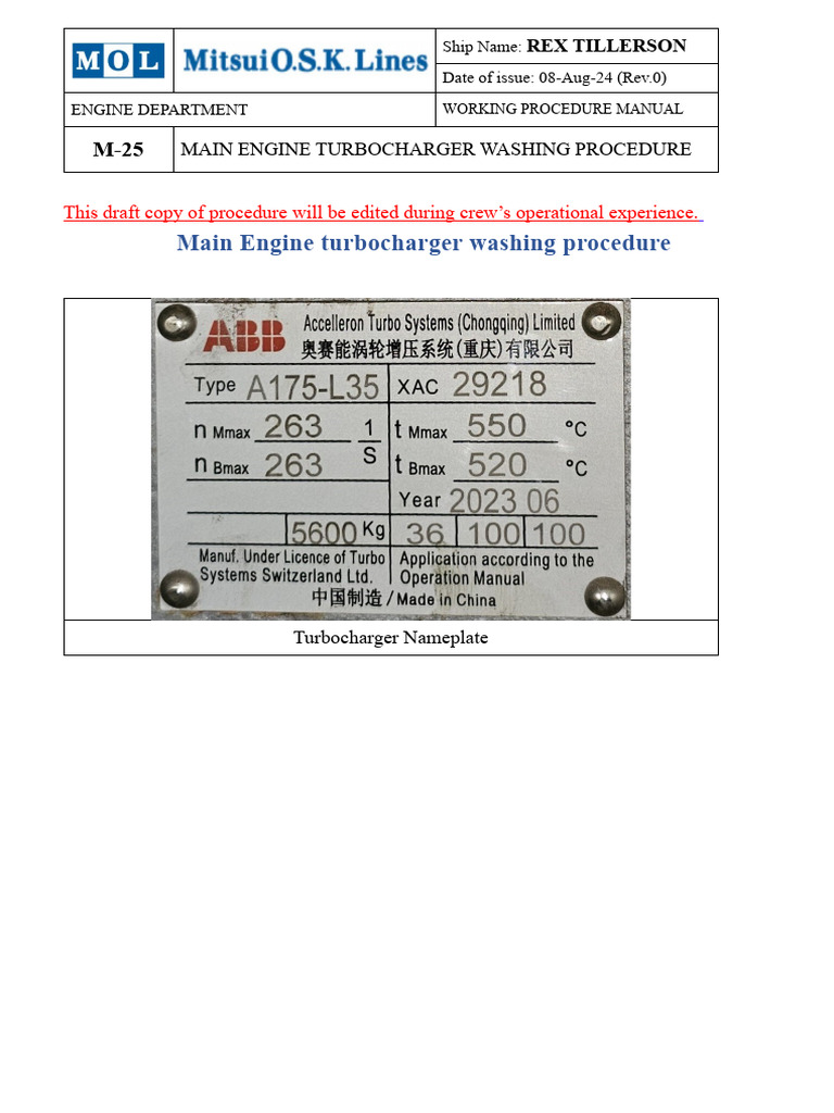 M-25, Main Engine TC Washing Procedure, Rex Tillerson | PDF ...