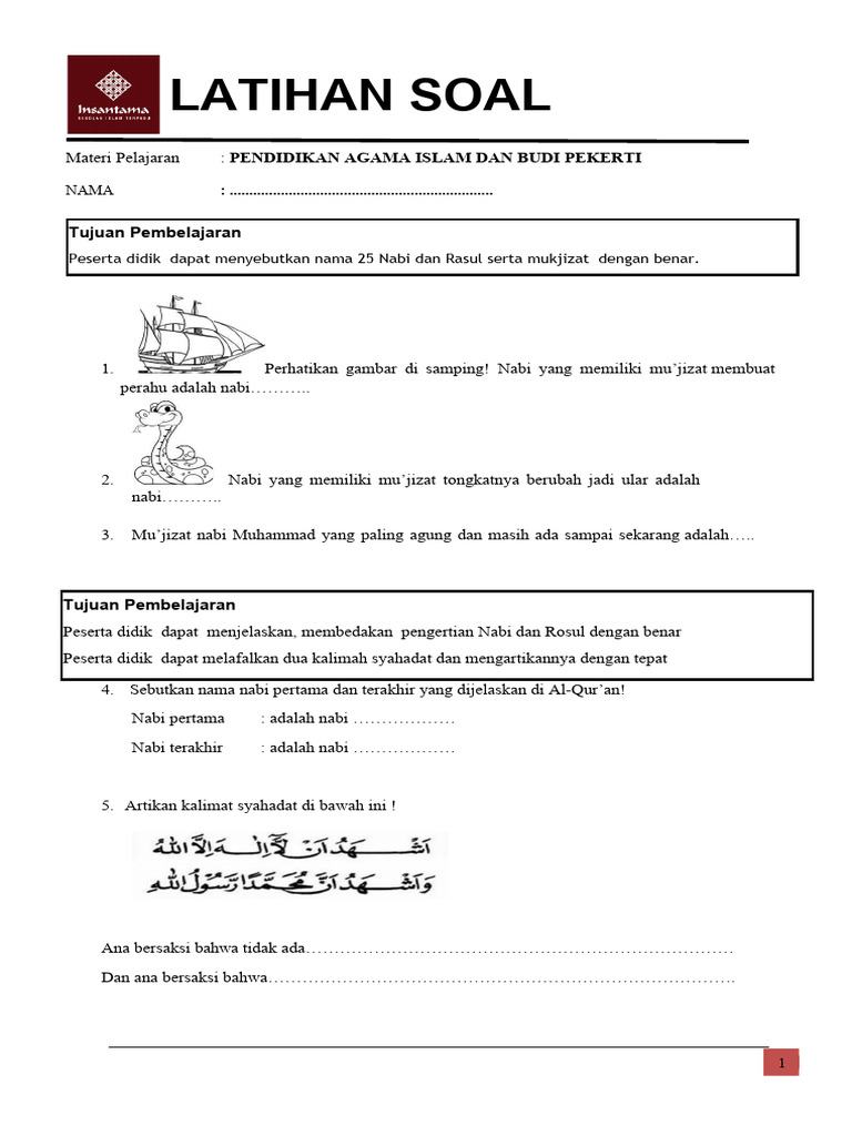 LATIHAN SOAL PAI Kelas 1 | PDF | Karier & Perkembangan | Kajian Bahasa Asing