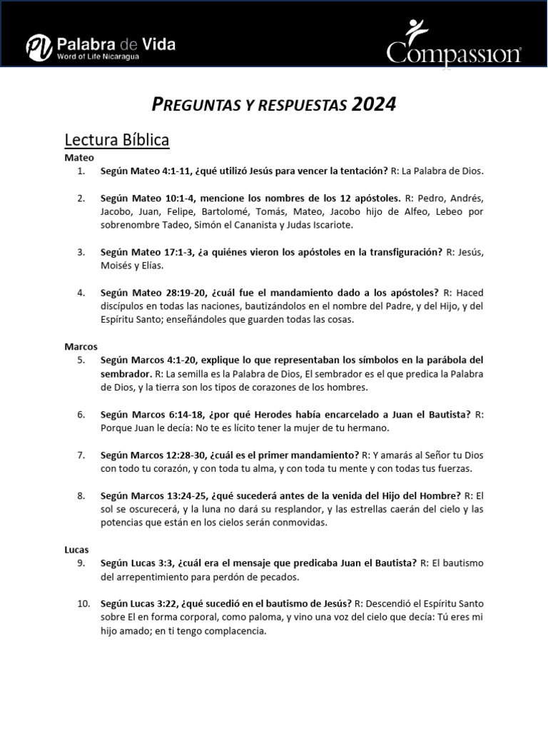 100 Preguntas Bíblicas para Niños | PDF | Joshua | Jesús