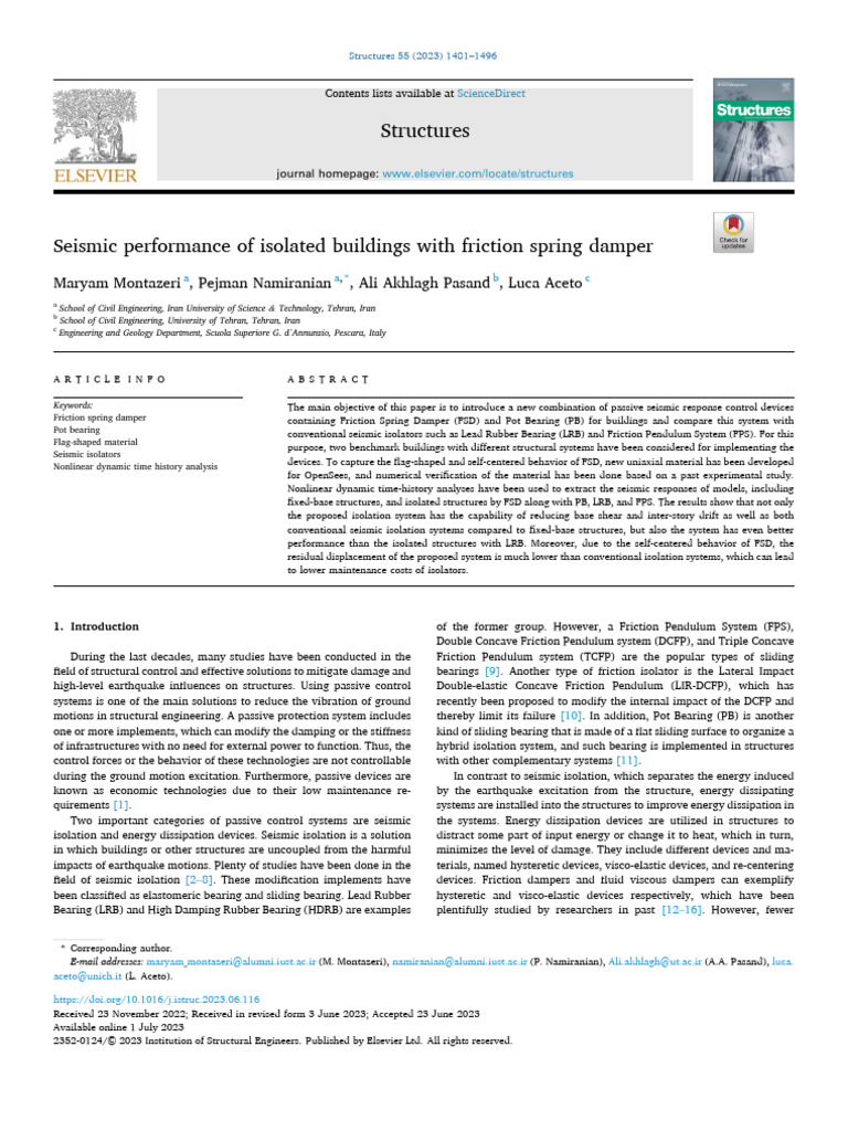 Seismic Performance of Friction Spring Dampers | PDF | Earthquake ...