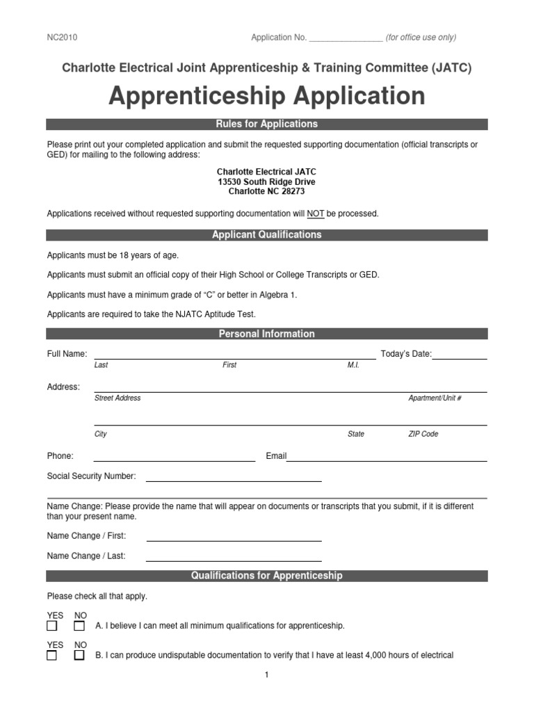Cejatc Apprentice Application | PDF | Apprenticeship