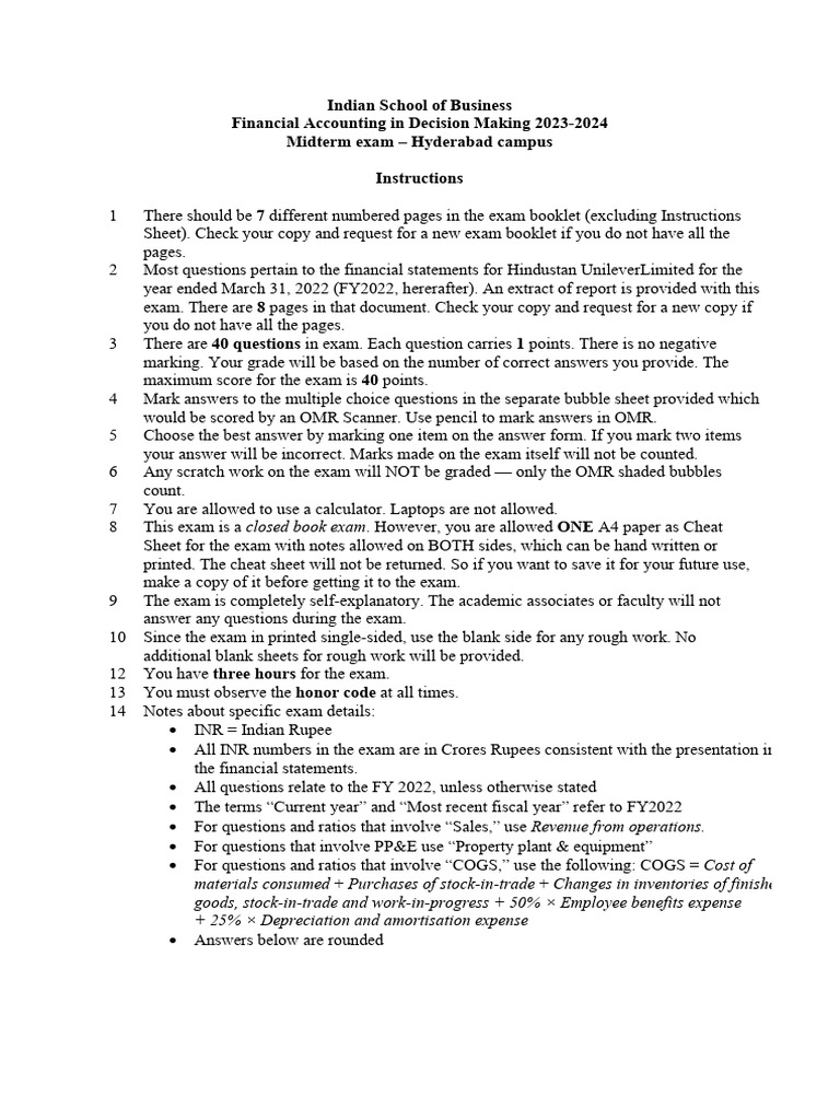 FADM Sample Mid Term With Answers | PDF | Cash Flow Statement | Depreciation