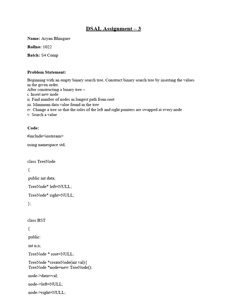 1022 - Aryan Bhingare - DSAL A3 | PDF | Computer Programming | Algorithms And Data Structures