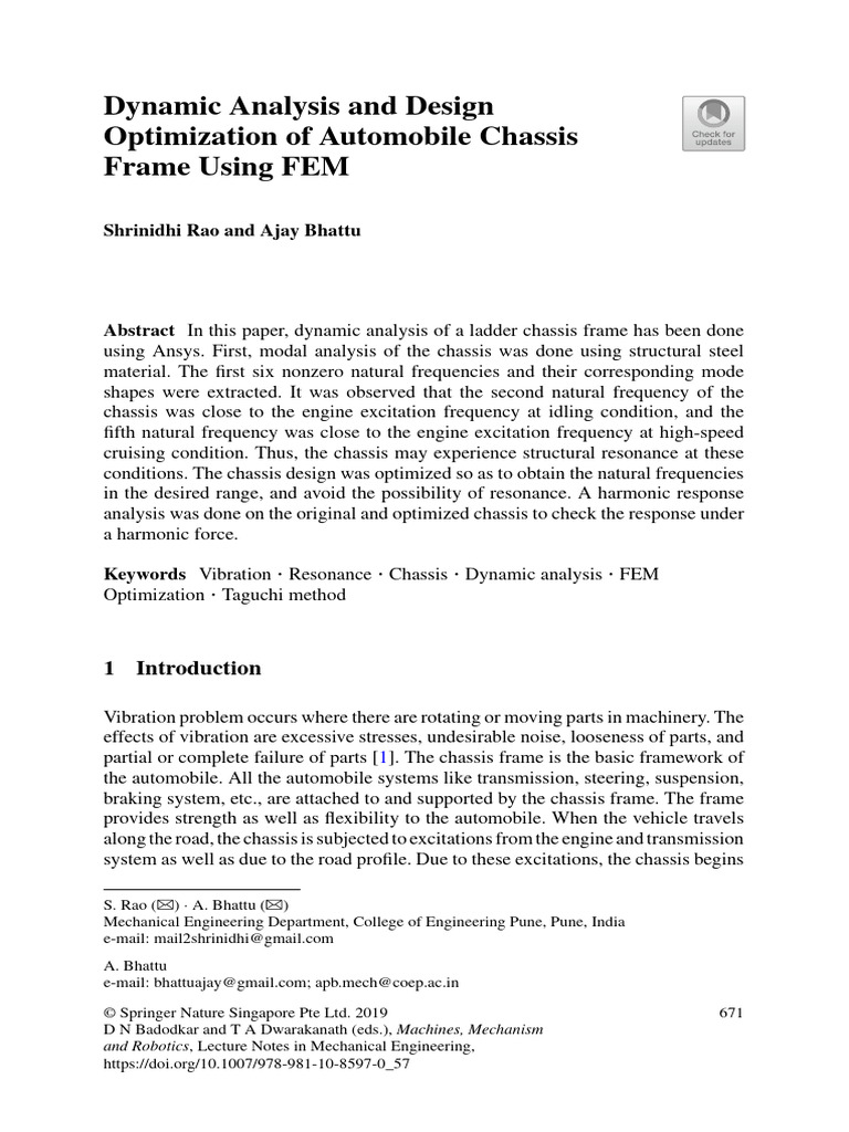 Dynamic Analysis and DesignOptimization of Automobile ChassisFrame ...