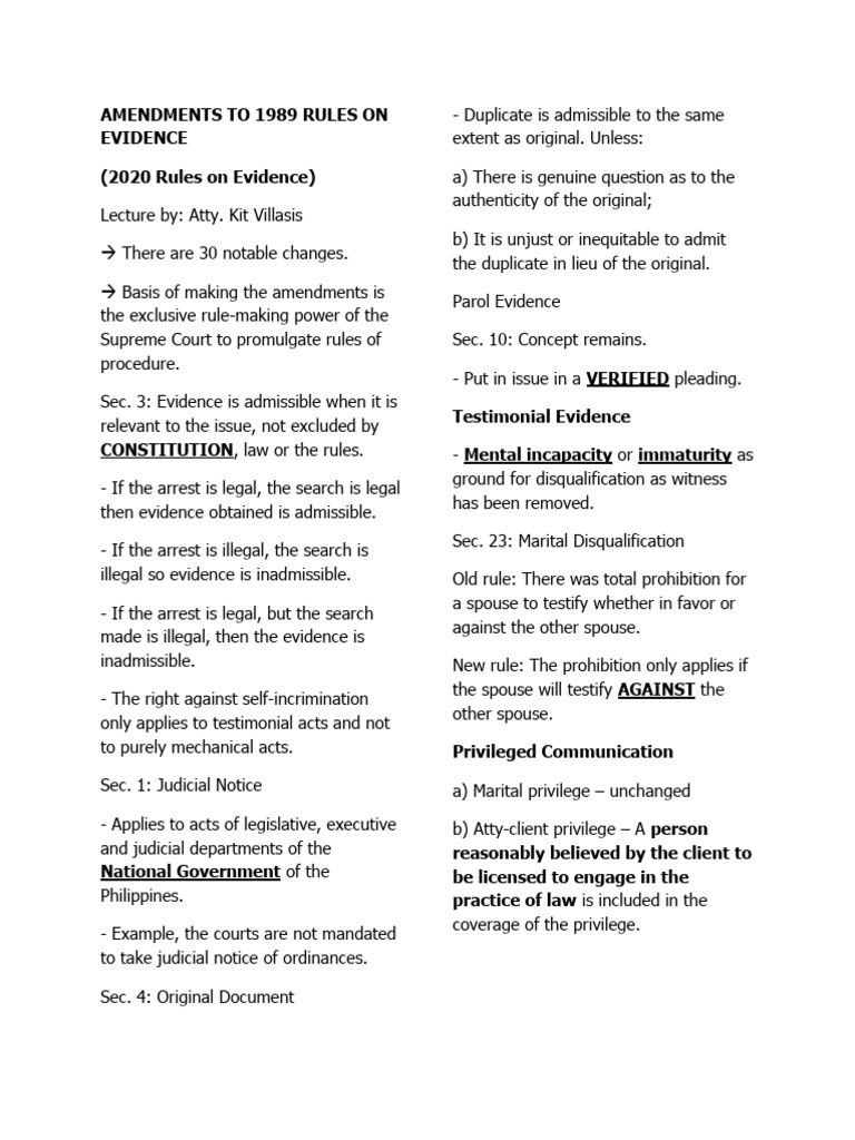 2020 Evidence Rule Amendments | PDF | Hearsay | Witness