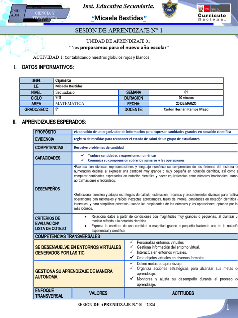 5º Mat Ses 1 Unidad 1 | PDF | Aprendizaje | Maestros
