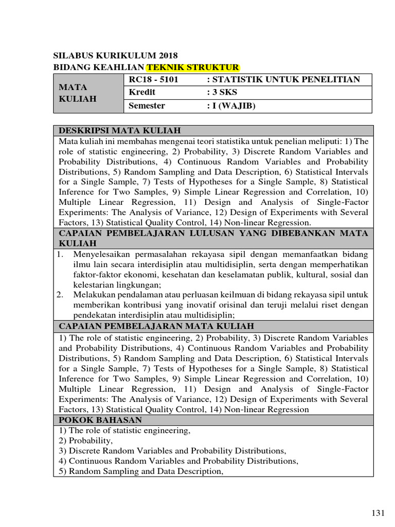 IND Silabus Magister Teknik Sipil FTSLK Final | PDF | Statistics | Regression Analysis