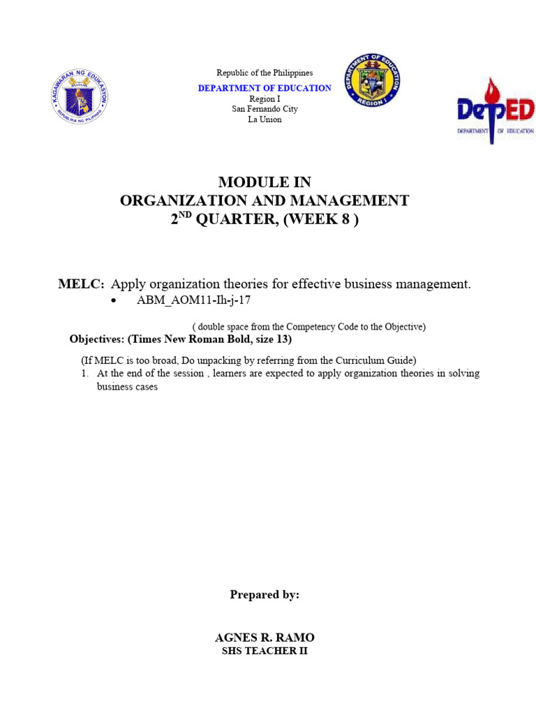 Organization and Management (Module 1 ) | PDF | Theory | Organizational ...