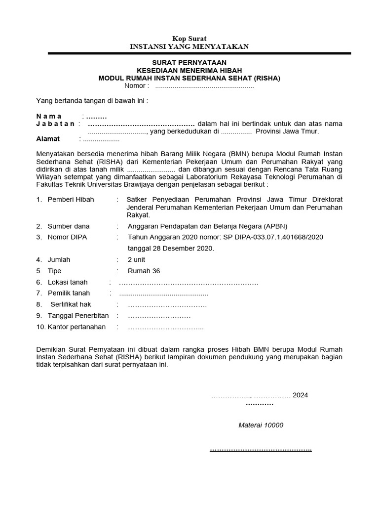 Pernyataan Menerima BMN Berupa Modular RISHA Universitas Brawijaya ...