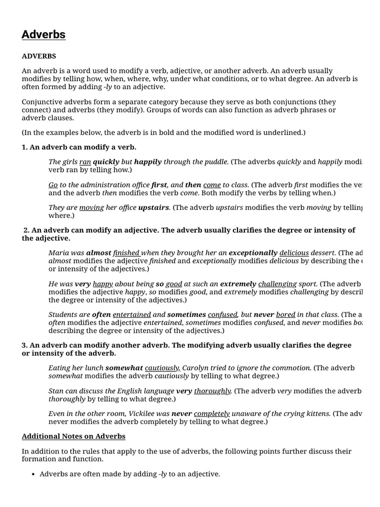 Adverbs - TIP Sheets - Butte College1 | PDF | Adverb | Adjective