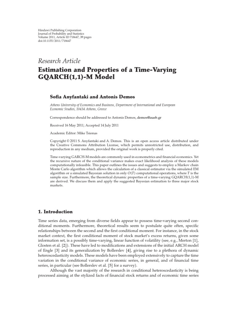 Estimation and Properties of a Time Vary | PDF | Variance | Time Series