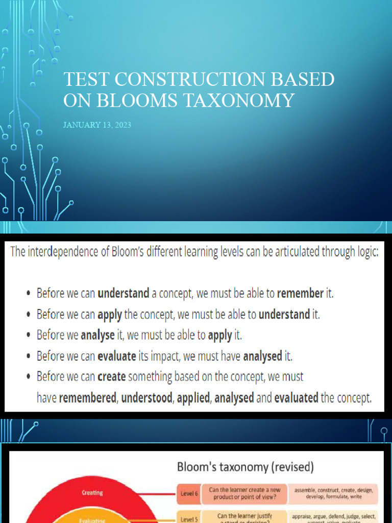 Test Construction Based On Blooms Taxonomy | PDF