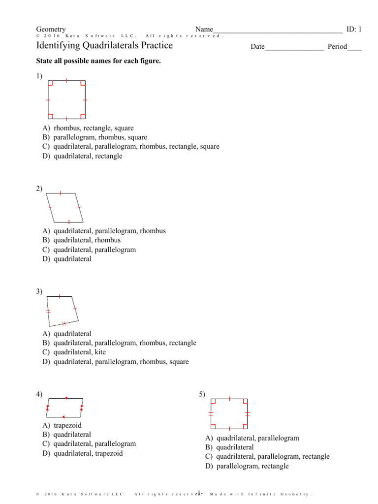Identifying Quadrilaterals Practice | PDF | Rectangle | Geometric Shapes